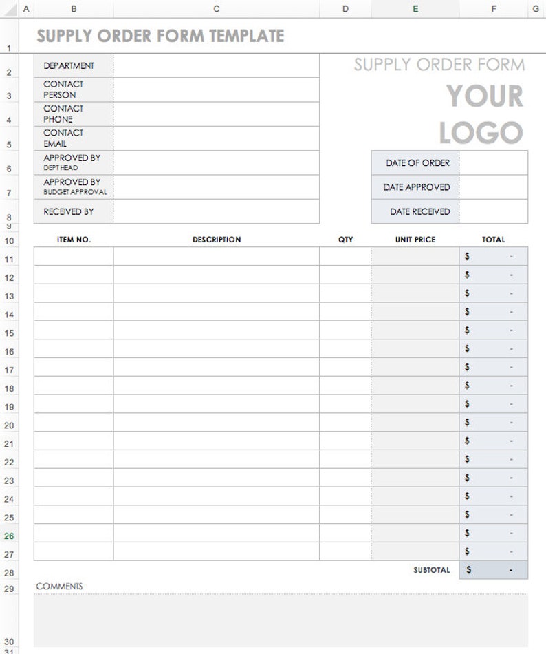 Fillable SUPPLY Order Form, Excel Printable, Editable, Customizable ...