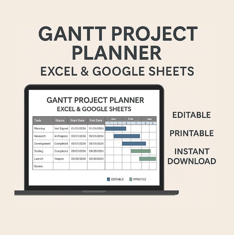 Gantt Chart Project Planner Excel & Google Sheets | Project Timeline ...