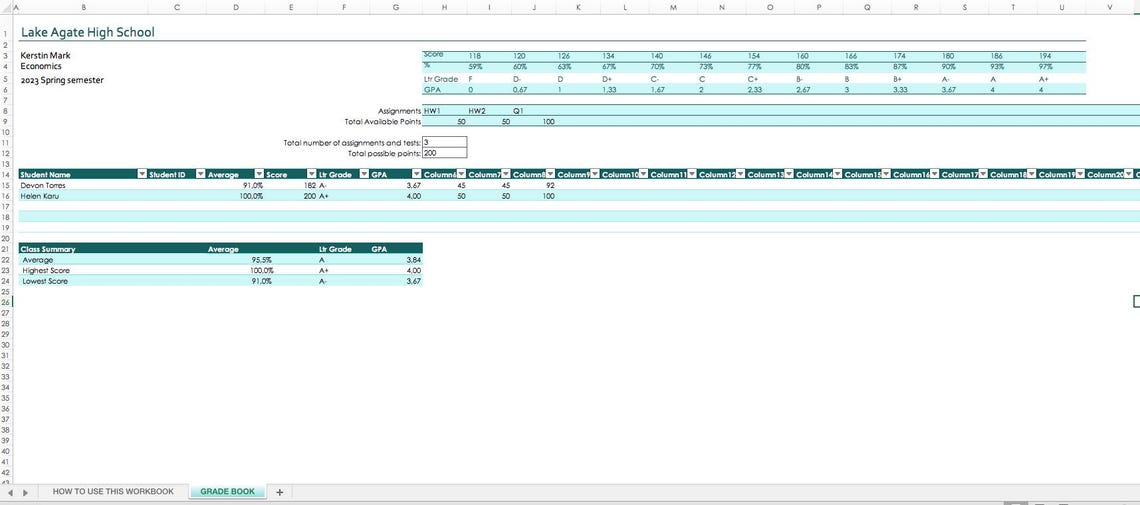 Teacher’s Grade Book Excel Template – 3 Grading Systems Included ...