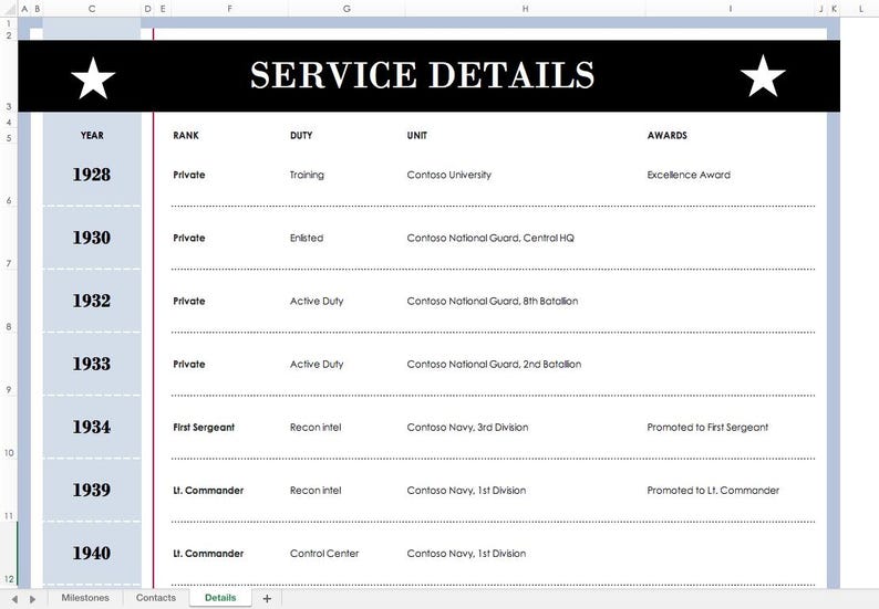Military Service Record Template | Excel & Google Sheets | Personal ...