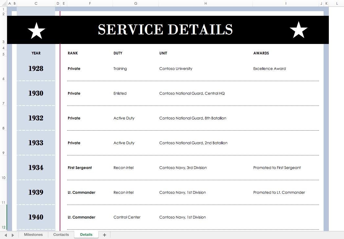 Military Service Record Template | Excel & Google Sheets | Personal ...