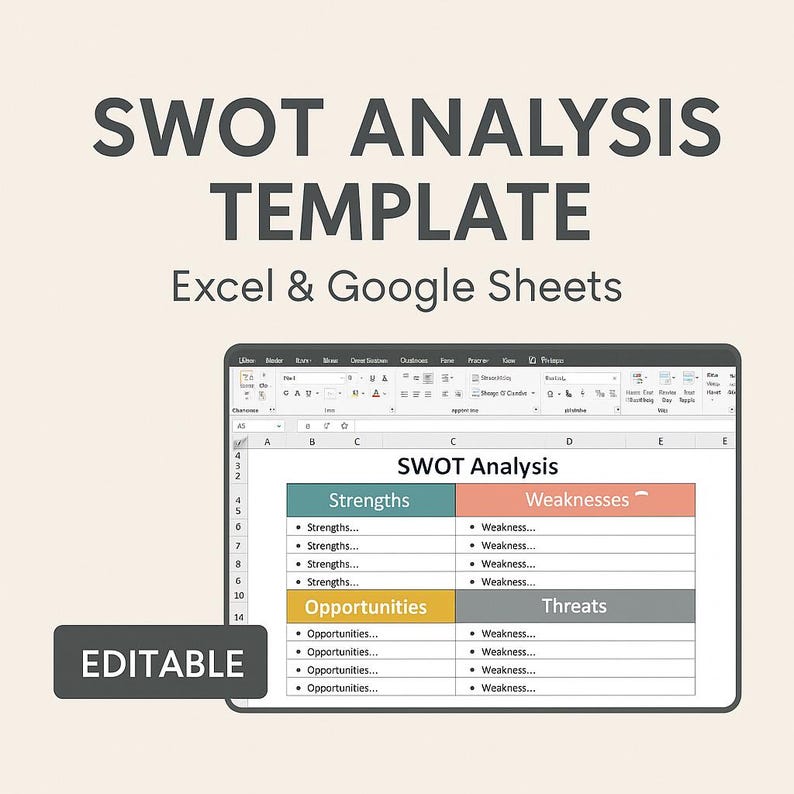 SWOT Analysis Template Excel | Editable Business Strategy Worksheet ...