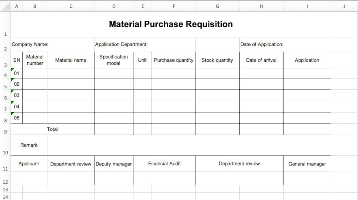 Fillable MATERIAL PURCHASE Order Form, Excel Printable, Editable ...