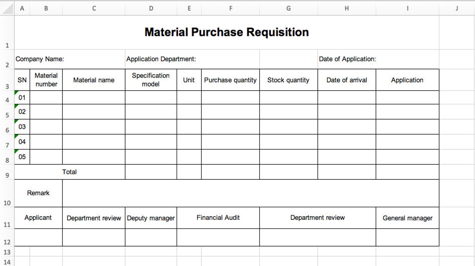 Fillable MATERIAL PURCHASE Order Form, Excel Printable, Editable ...