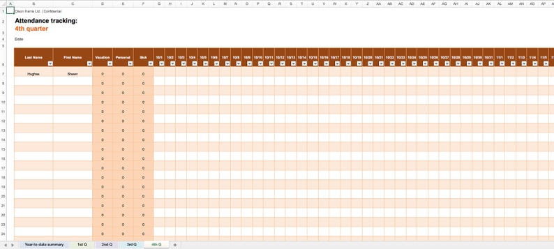 Employee Attendance Tracker | Yearly Excel Template | Printable Google ...