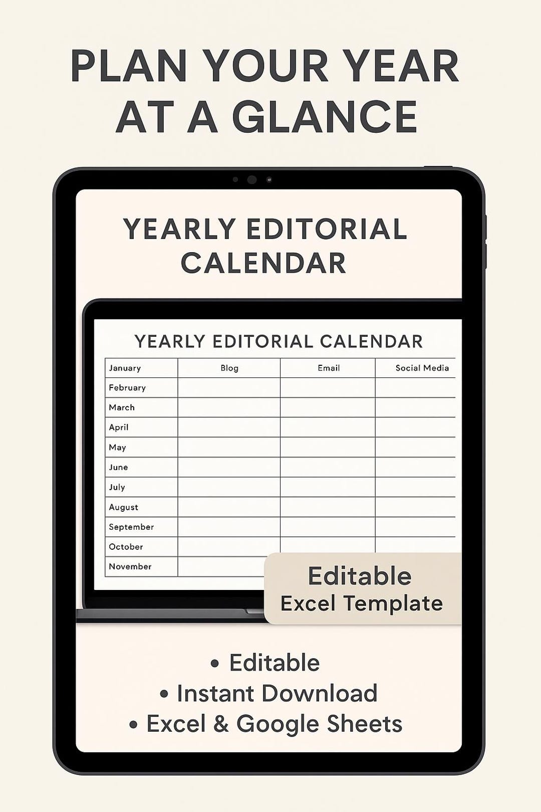 Yearly Editorial Calendar Template | Content Planner Excel & Google ...
