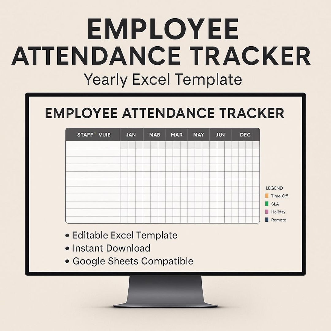 Employee Attendance Tracker | Yearly Excel Template | Printable Google ...
