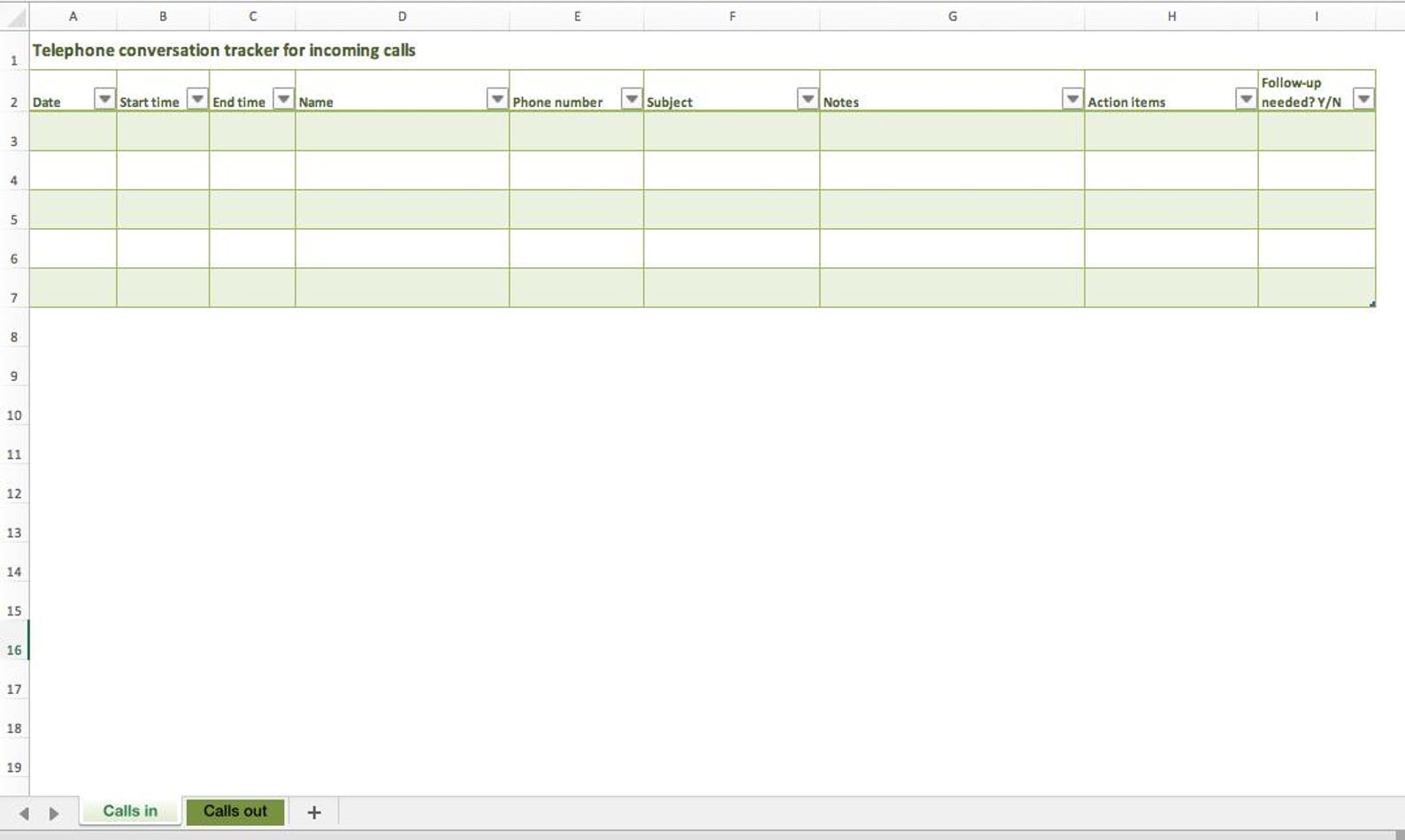 Telephone Call Log Tracker | Excel Template for Incoming & Outgoing ...