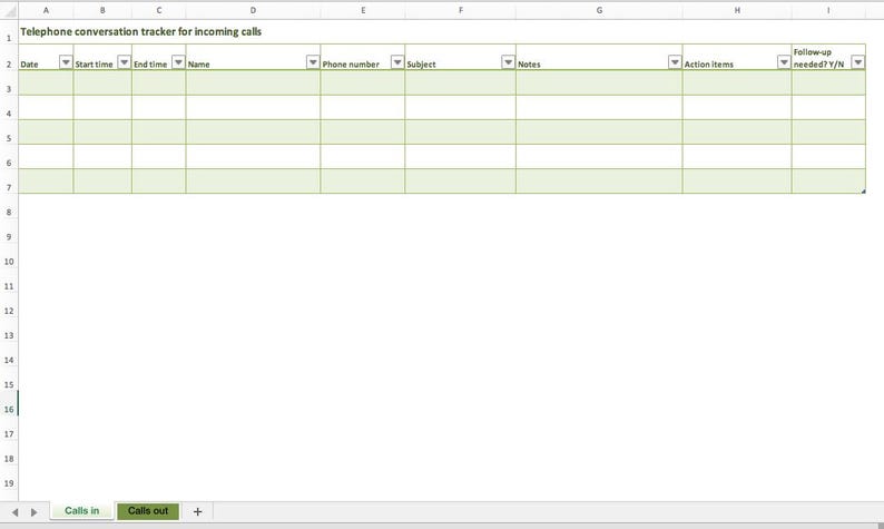 Telephone Call Log Tracker | Excel Template for Incoming & Outgoing ...