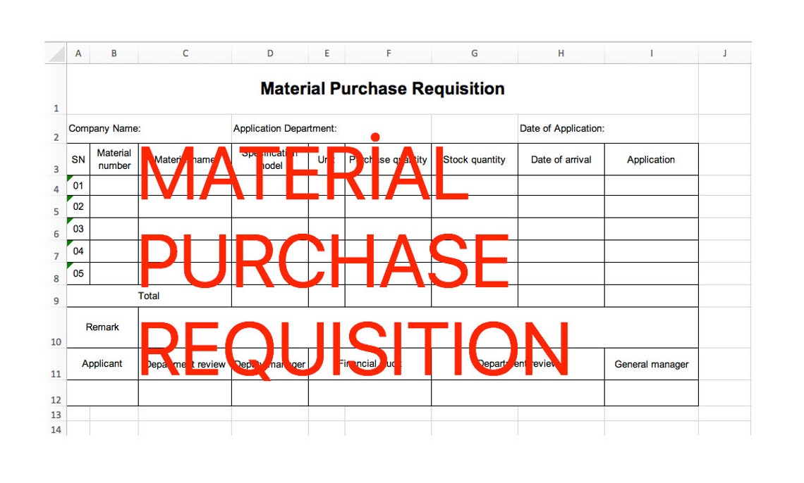 Fillable MATERIAL PURCHASE Order Form, Excel Printable, Editable ...