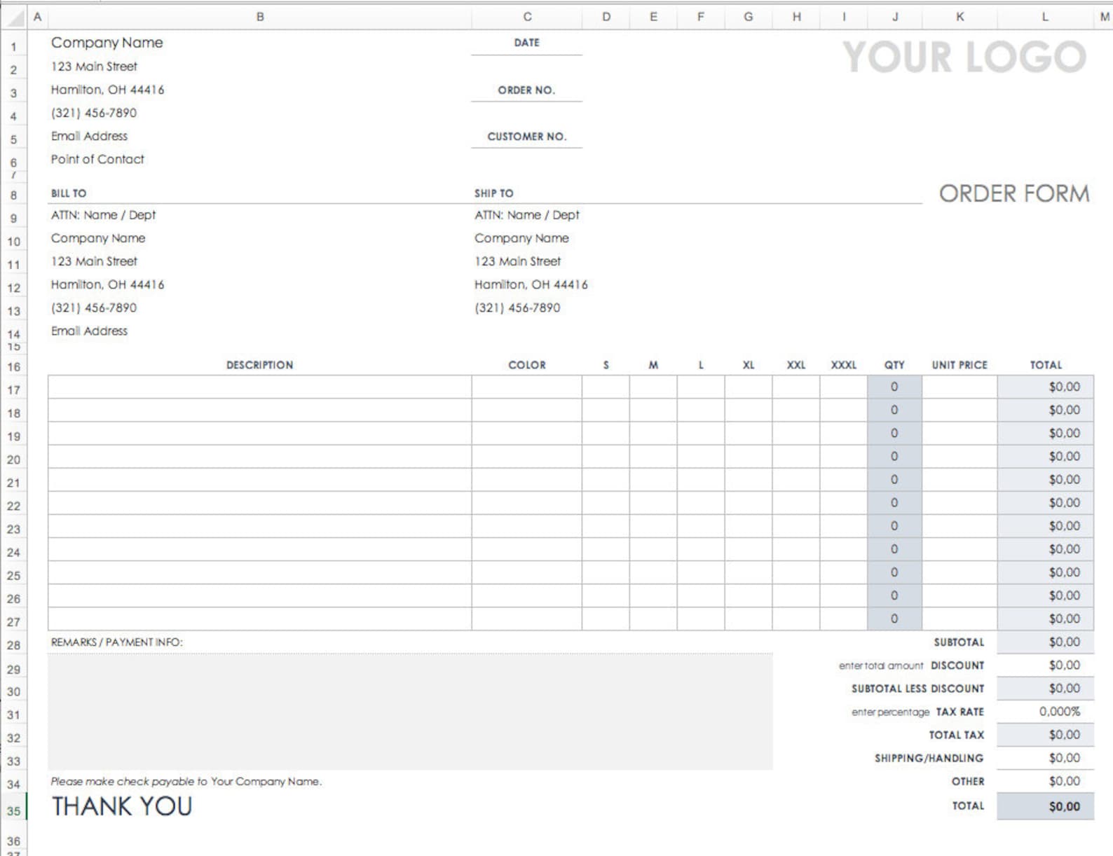 Excel Printable, Editable, Customizable, Fillable T-shirt Order Form ...