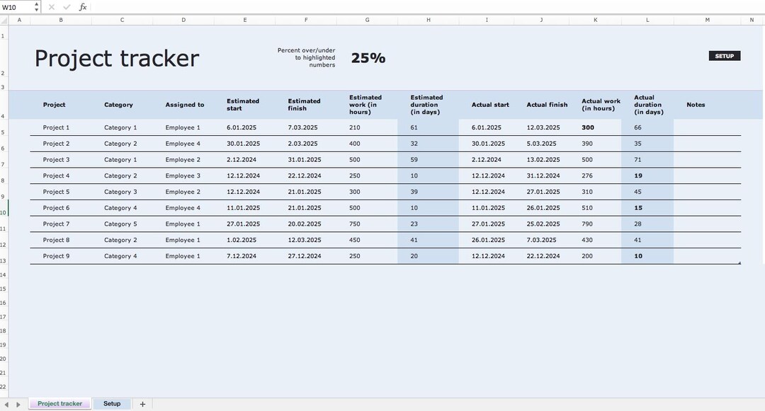 Project Tracker Work Order Tracker Excel Printable Editable Excel Label Customizable