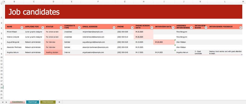 Job Candidates Tracker Template | Applicant Tracking Spreadsheet ...