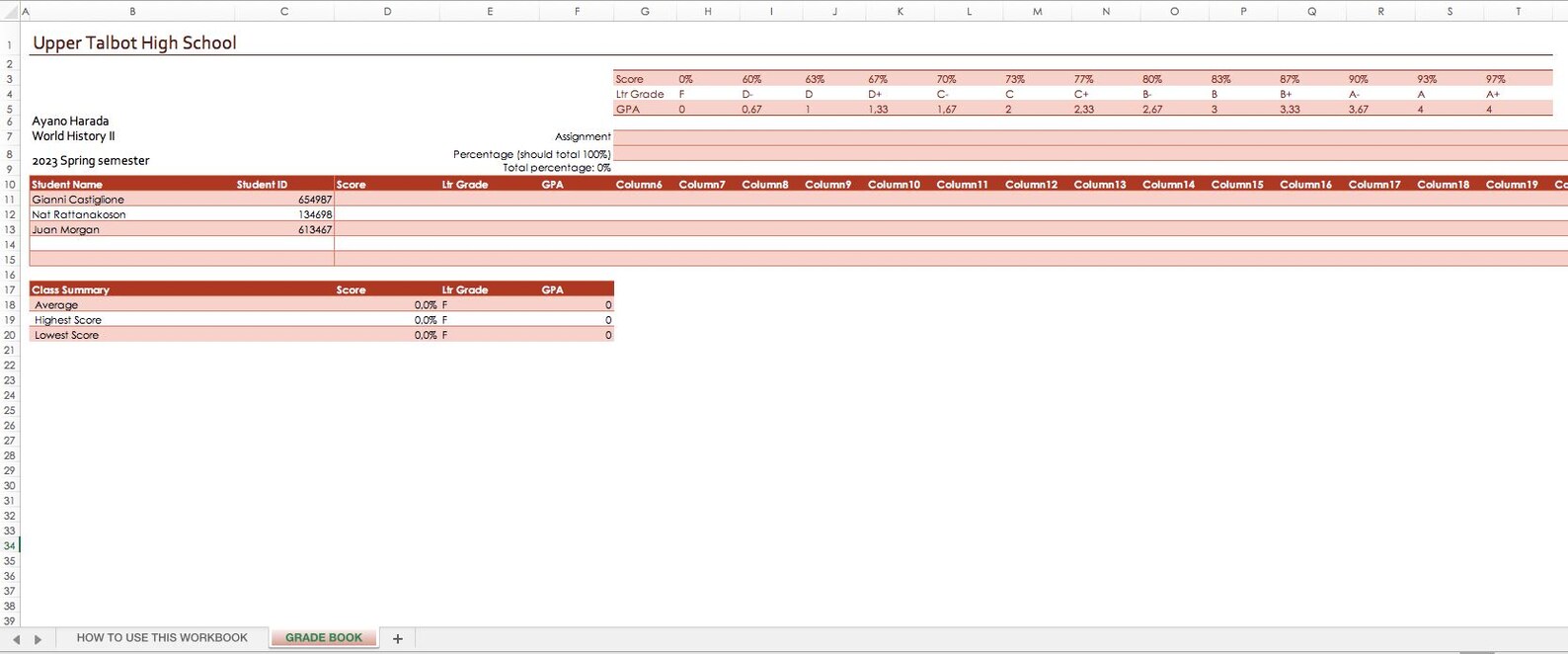 Teacher’s Grade Book Excel Template – 3 Grading Systems Included ...