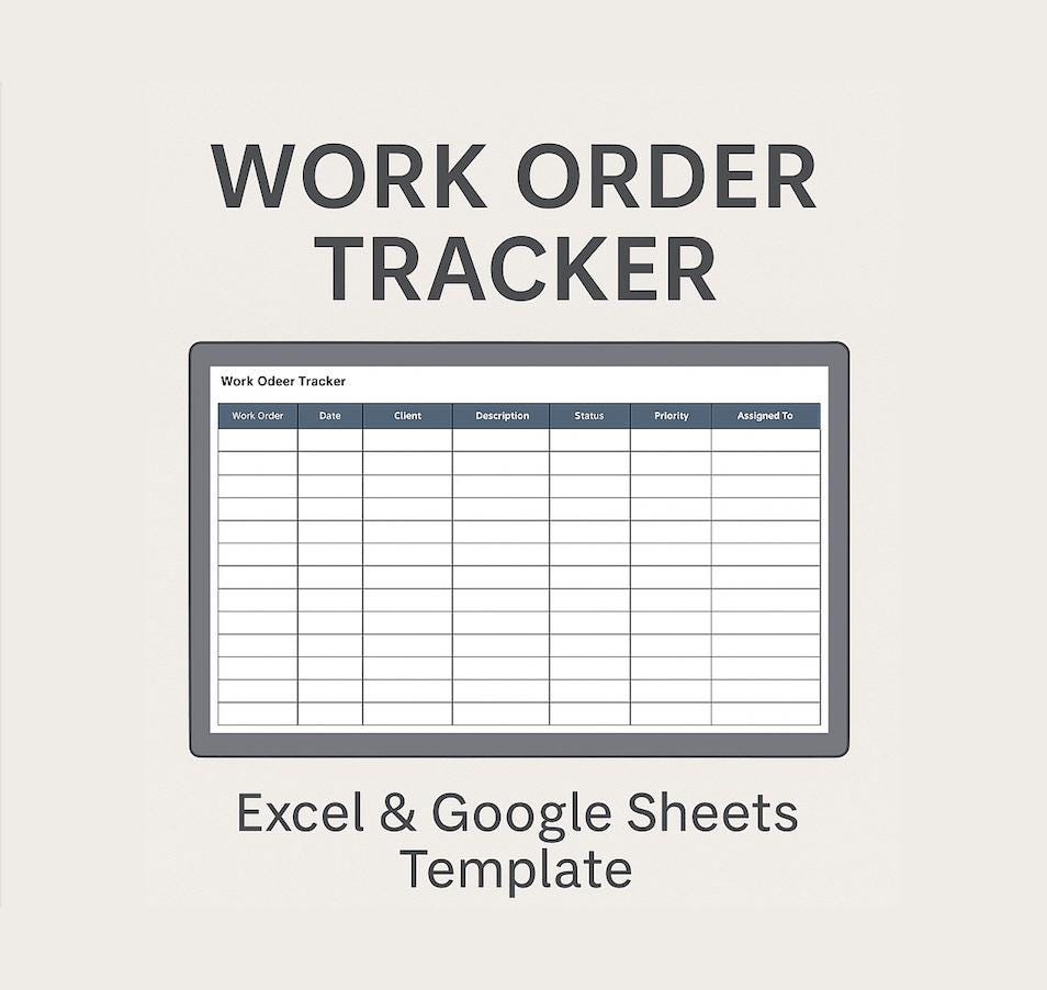 Work Order Tracker Template - Digital Printable Excel & Google Sheets ...