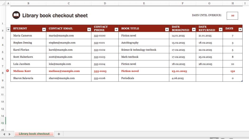 Library Book Checkout Sheet | Editable Excel Template | School Library ...
