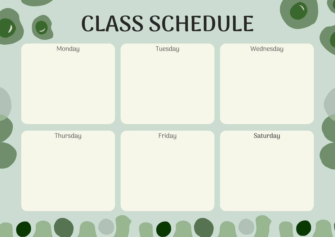 CLASS SCHEDULE Form, PDF, Excel Printable, Editable, Customizable ...