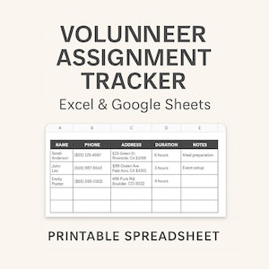 Volunteer Assignments Tracker | Editable Excel Sheet for Contact Info ...