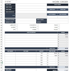Fillable VEHICLE MAINTENANCE Order Form, Excel Printable, Editable ...
