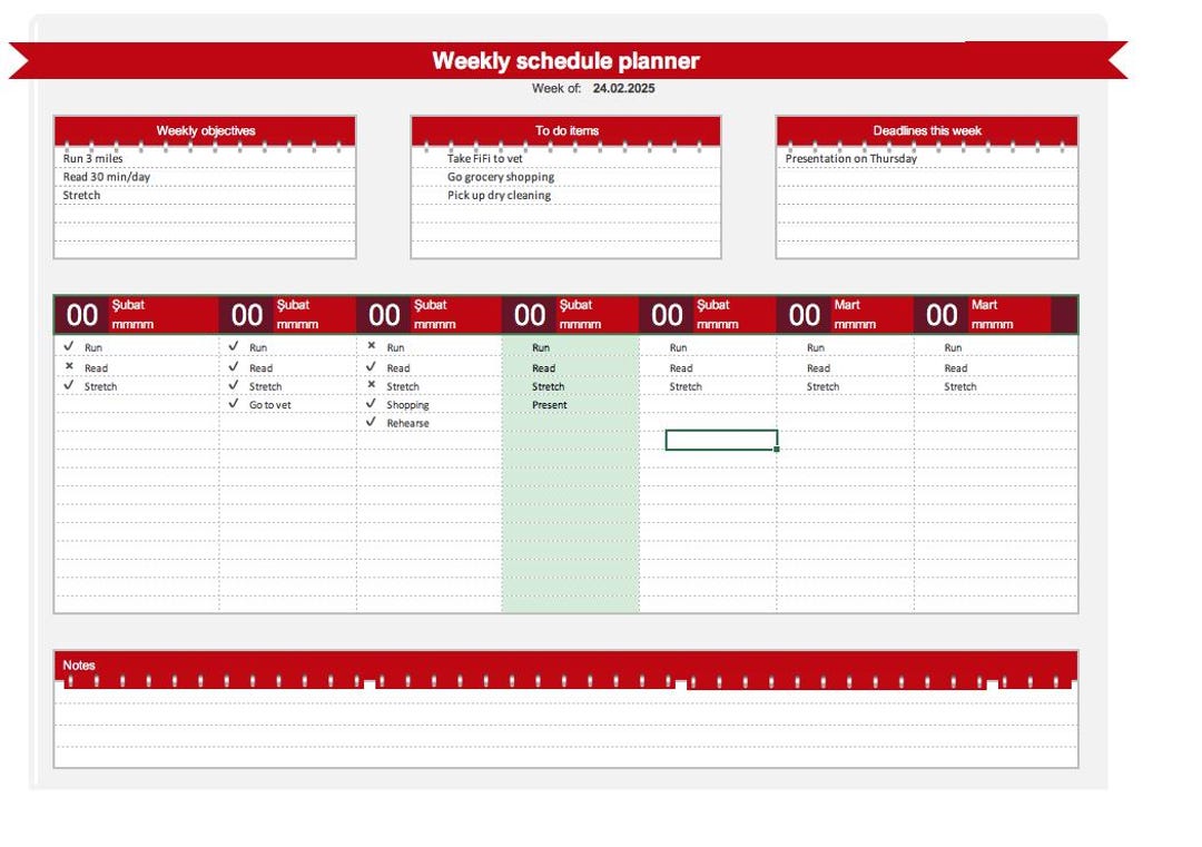 Weekly Schedule Planner, Excel Printable, Editable, Excel Label ...