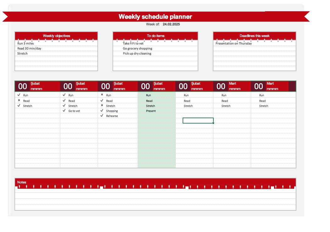 Weekly Schedule Planner, Excel Printable, Editable, Excel Label ...