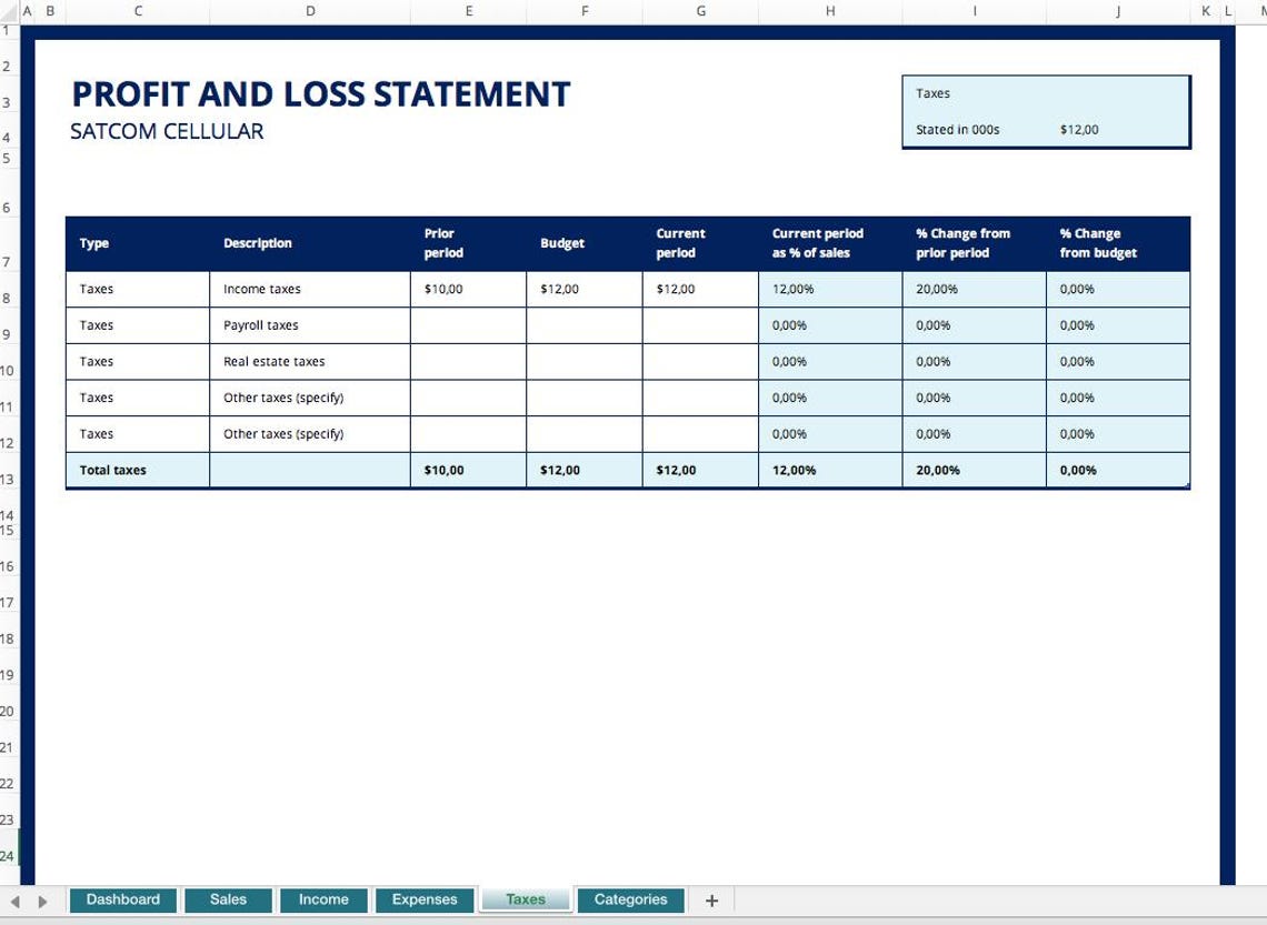 Profit and Loss Statement Template | Editable Excel Spreadsheet ...