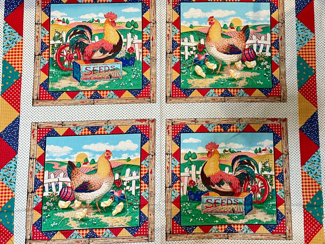 Green Acre Chicken Hen Rooster Fabric Panel 4.00 a Yard - Etsy UK
