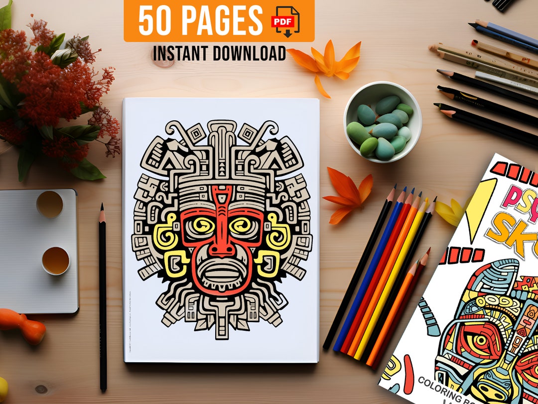 50 MAYAN MASKS Printable Coloring Pages for Adults and Grownups Instant ...
