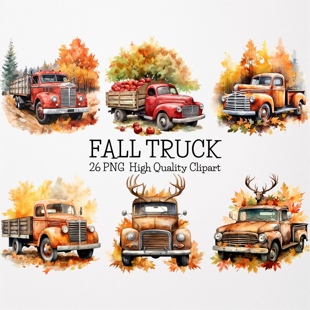 Watercolor Fall Truck Png Clipart,26 High Quality Png,fall Retro Truck ...