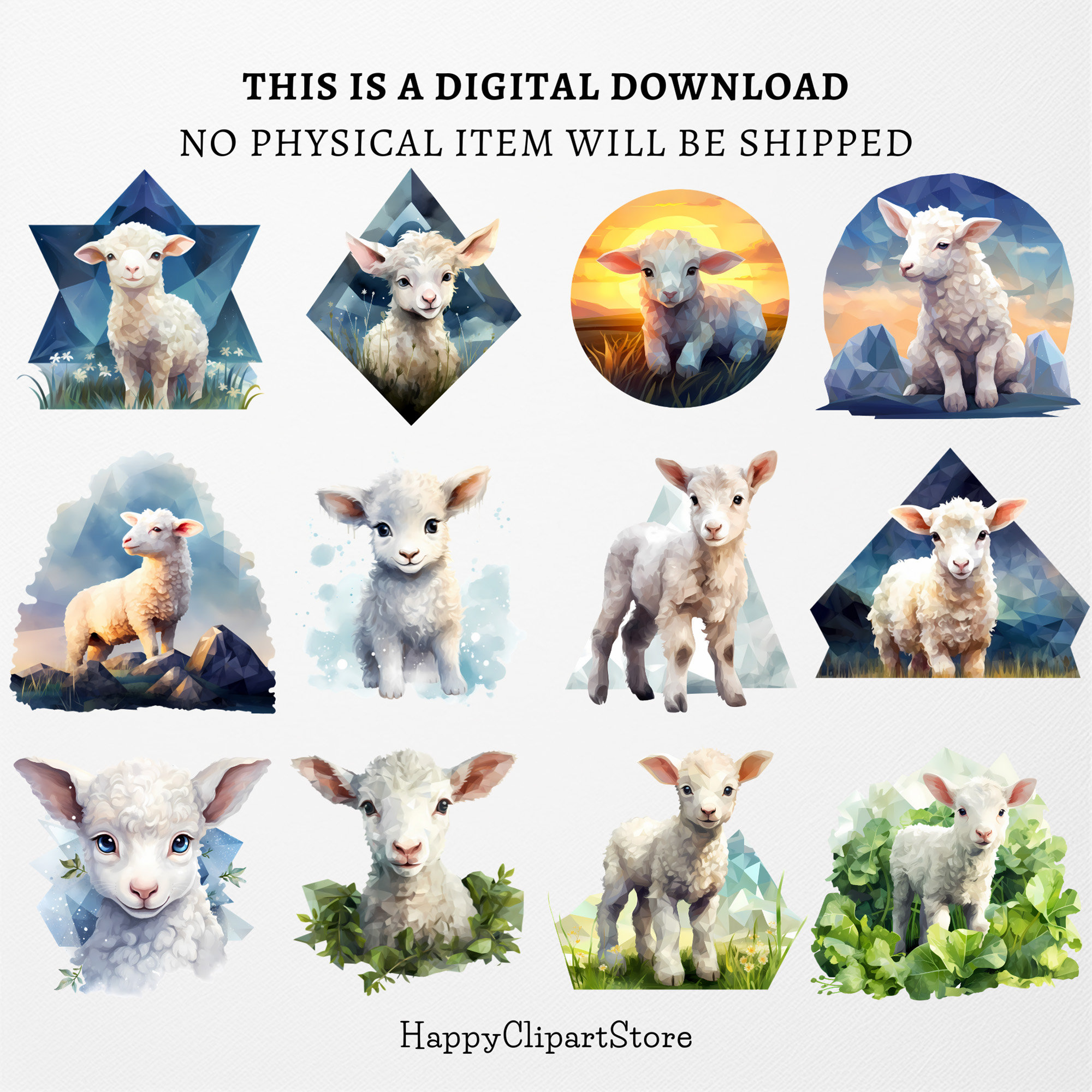 Baby Sheep Clipart Bundle,12 High Quality Png,baby Farm Animals,nursery ...