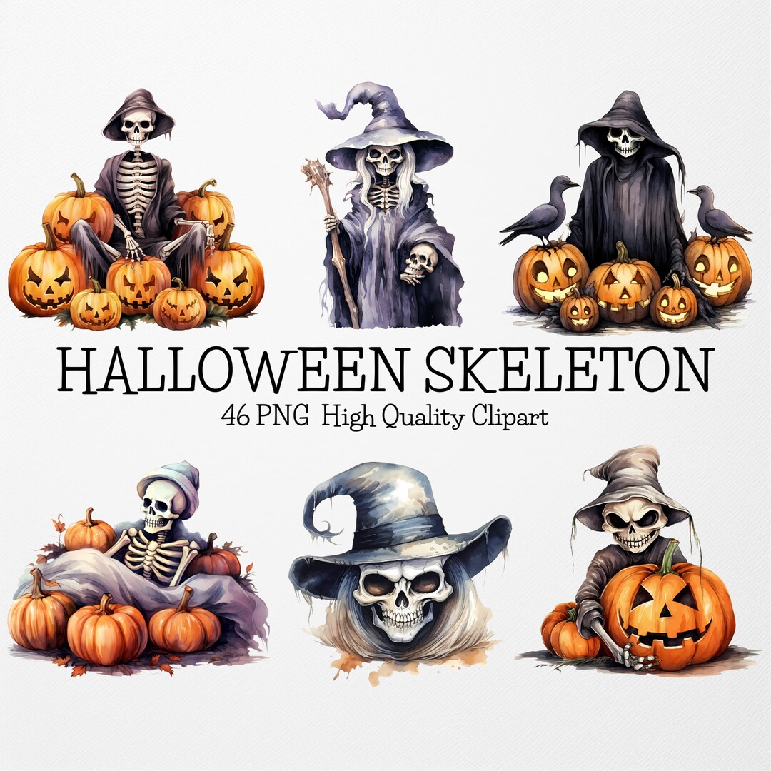Halloween Skeleton PNG Clipart Bundle,46 PNG High Quality PNG, Spooky ...