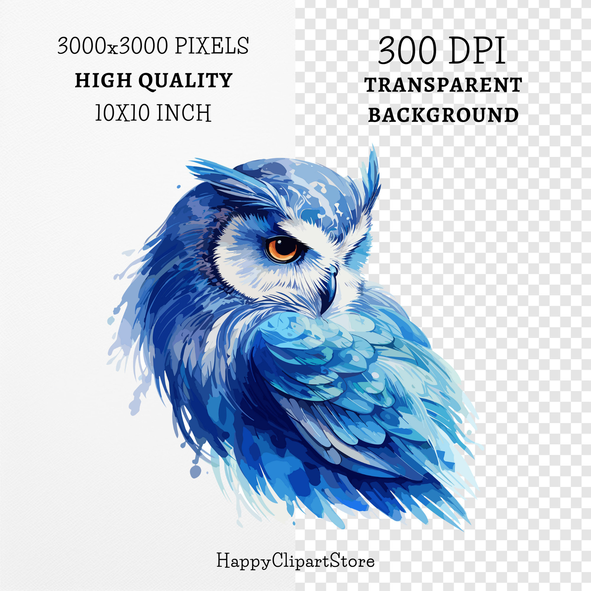 Watercolor Blue Owl Clipart,10 High Quality Pngs,pastel Animal Clipart ...