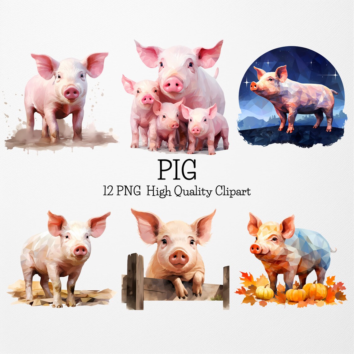Pig Clipart PNG Bundle,12 Transparent Background High Quality Pngs,farm ...