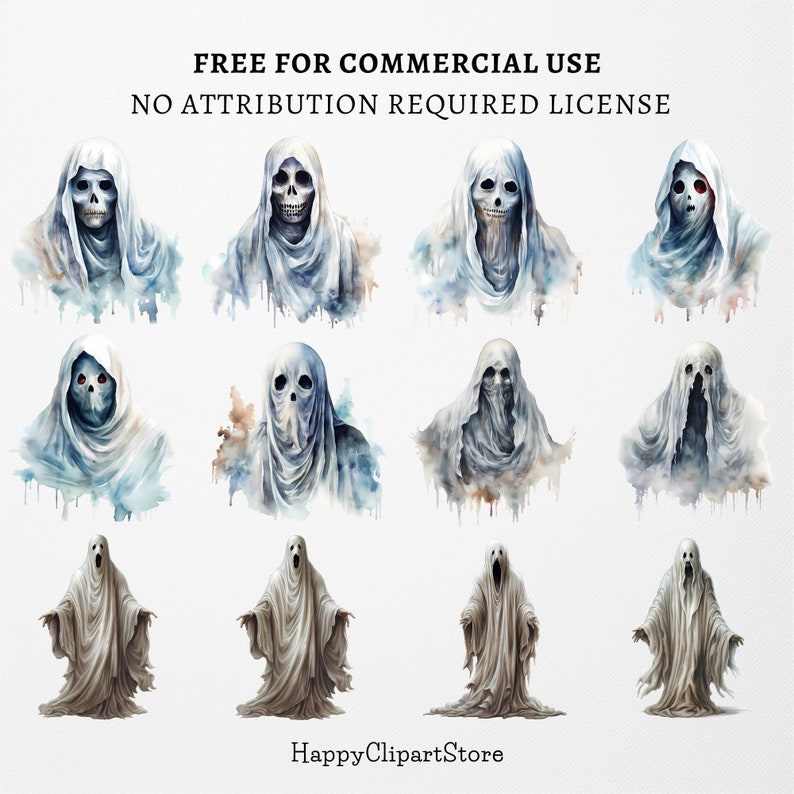 Watercolor Halloween Ghost Clipart35 High Quality Pngsspooky - Etsy
