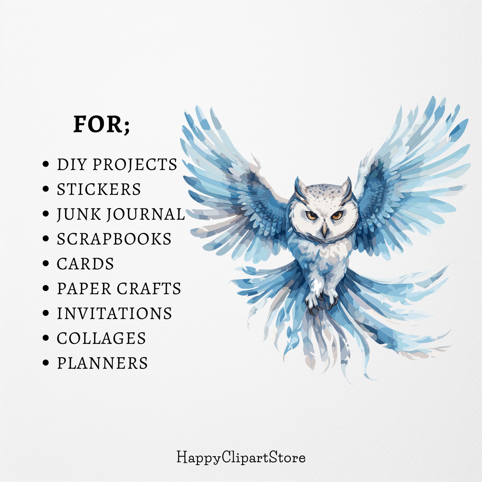 Watercolor Blue Owl Clipart,10 High Quality Pngs,pastel Animal Clipart ...