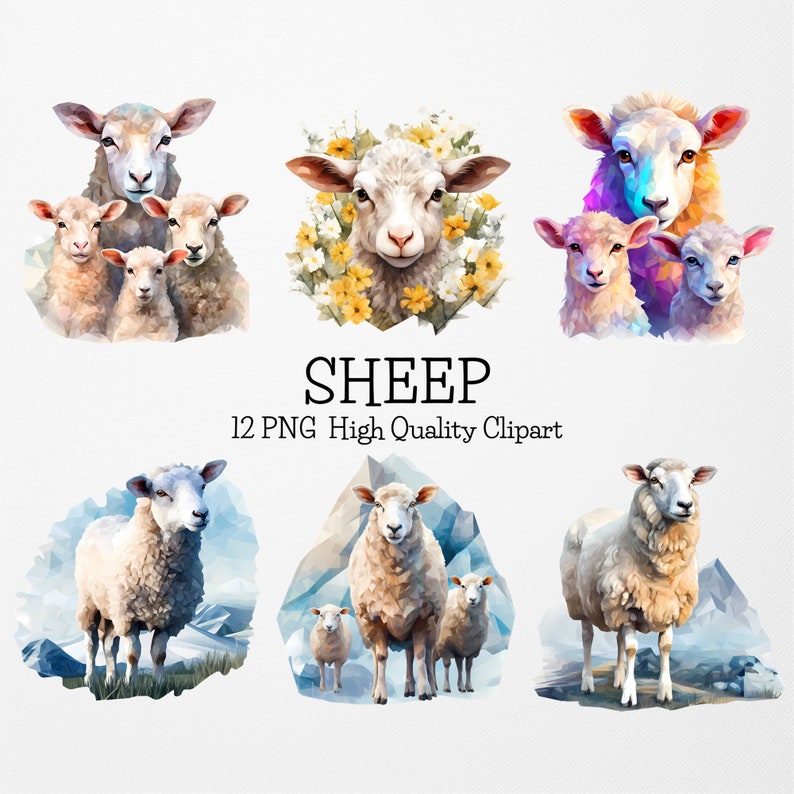 Watercolor Sheep Clipart Bundle,12 Transparent Background High Quality ...
