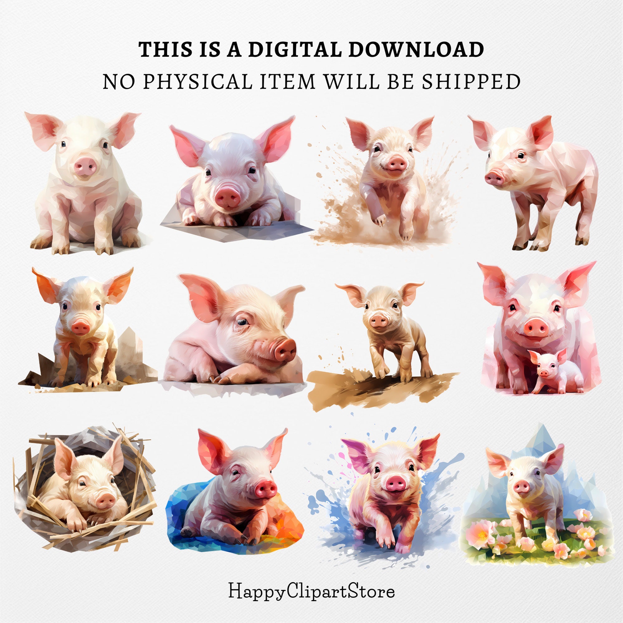 Baby Pig Clipart Bundle,12 High Quality Png,baby Farm Animals,cute ...
