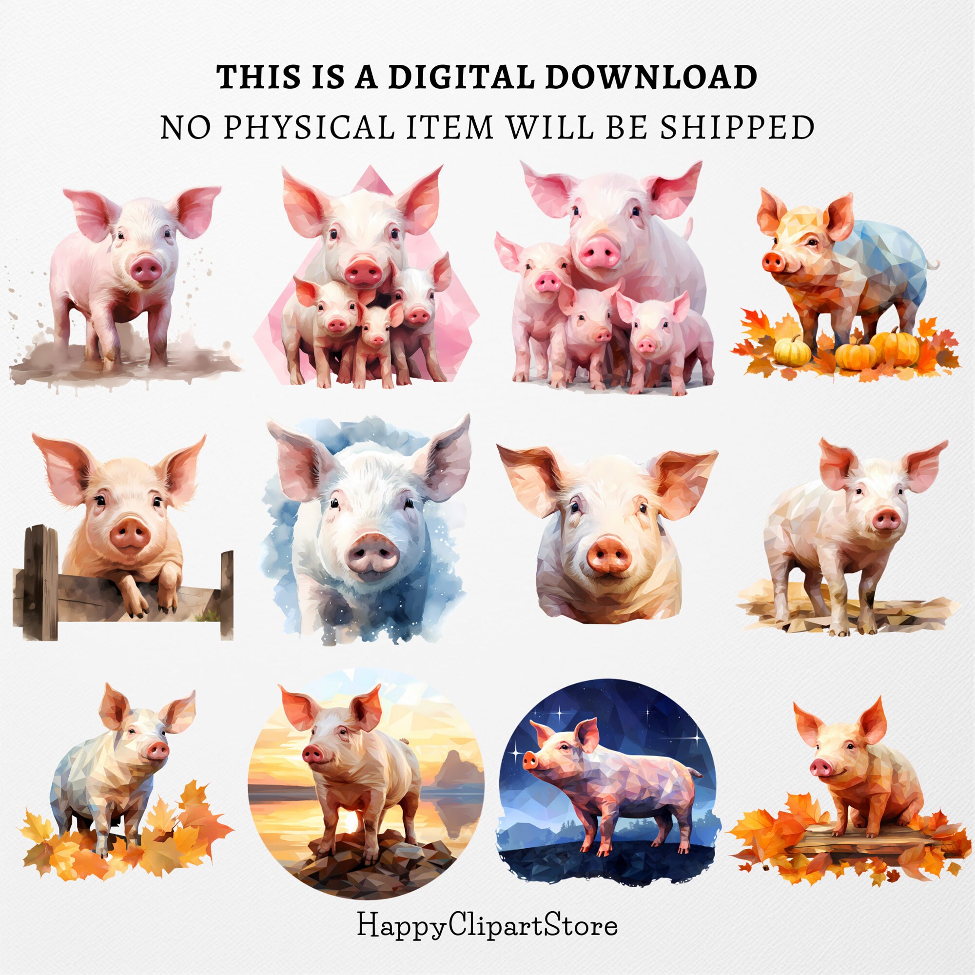 Pig Clipart PNG Bundle,12 Transparent Background High Quality Pngs,farm ...