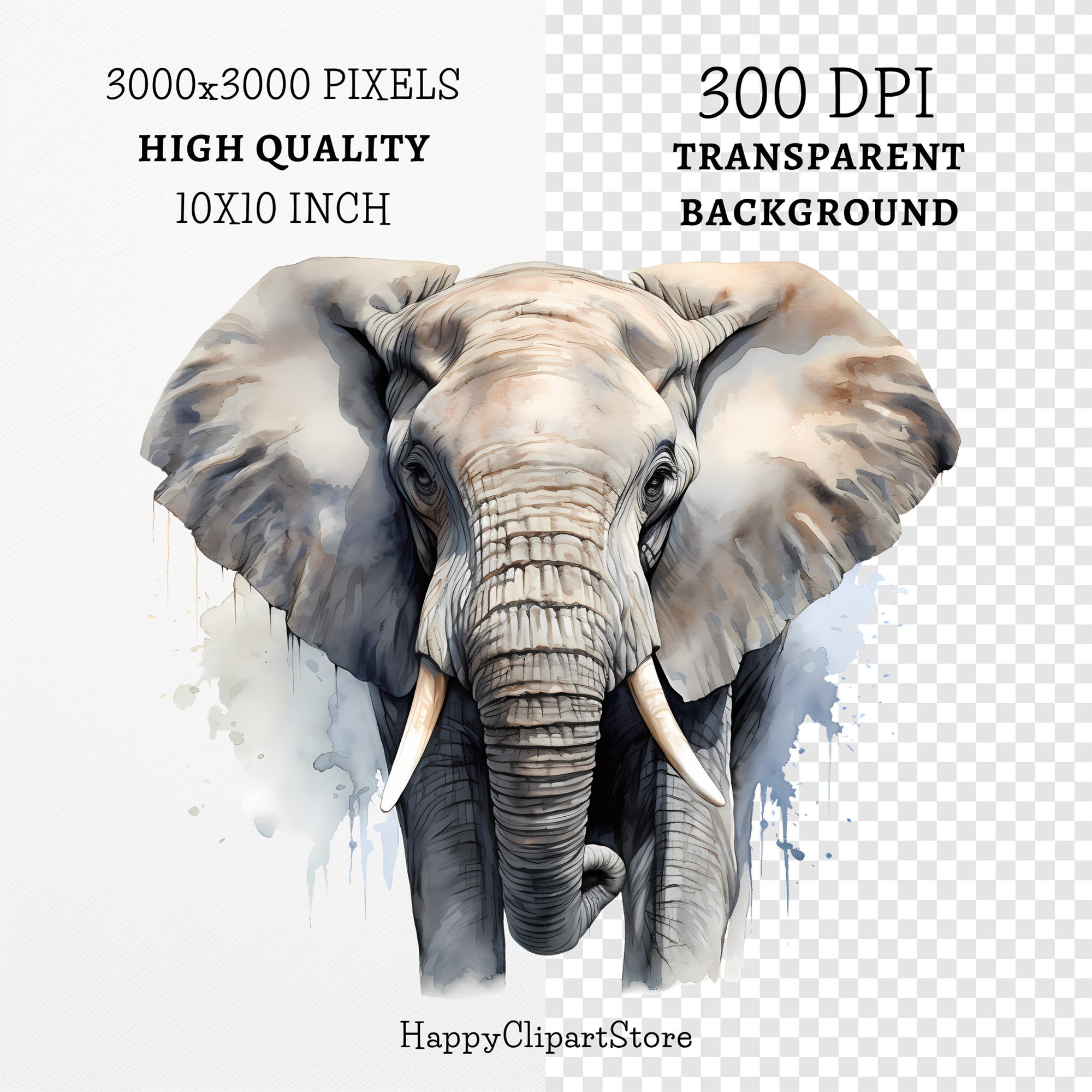 Watercolor Elephant PNG Clipart Bundle,12 High Quality Png,safari ...