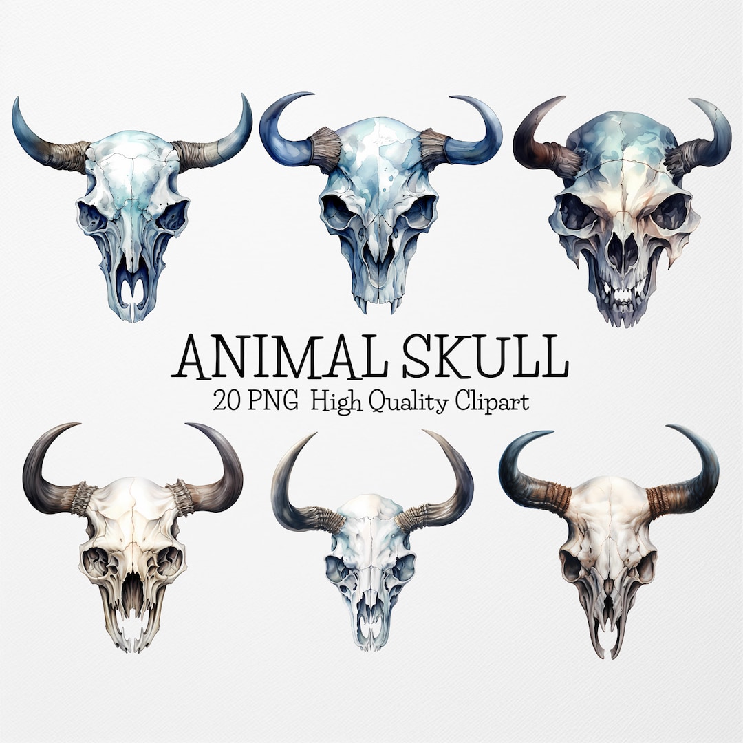 Watercolor Animal Skull Clipart Bundle,20 High Quality Png,animal ...