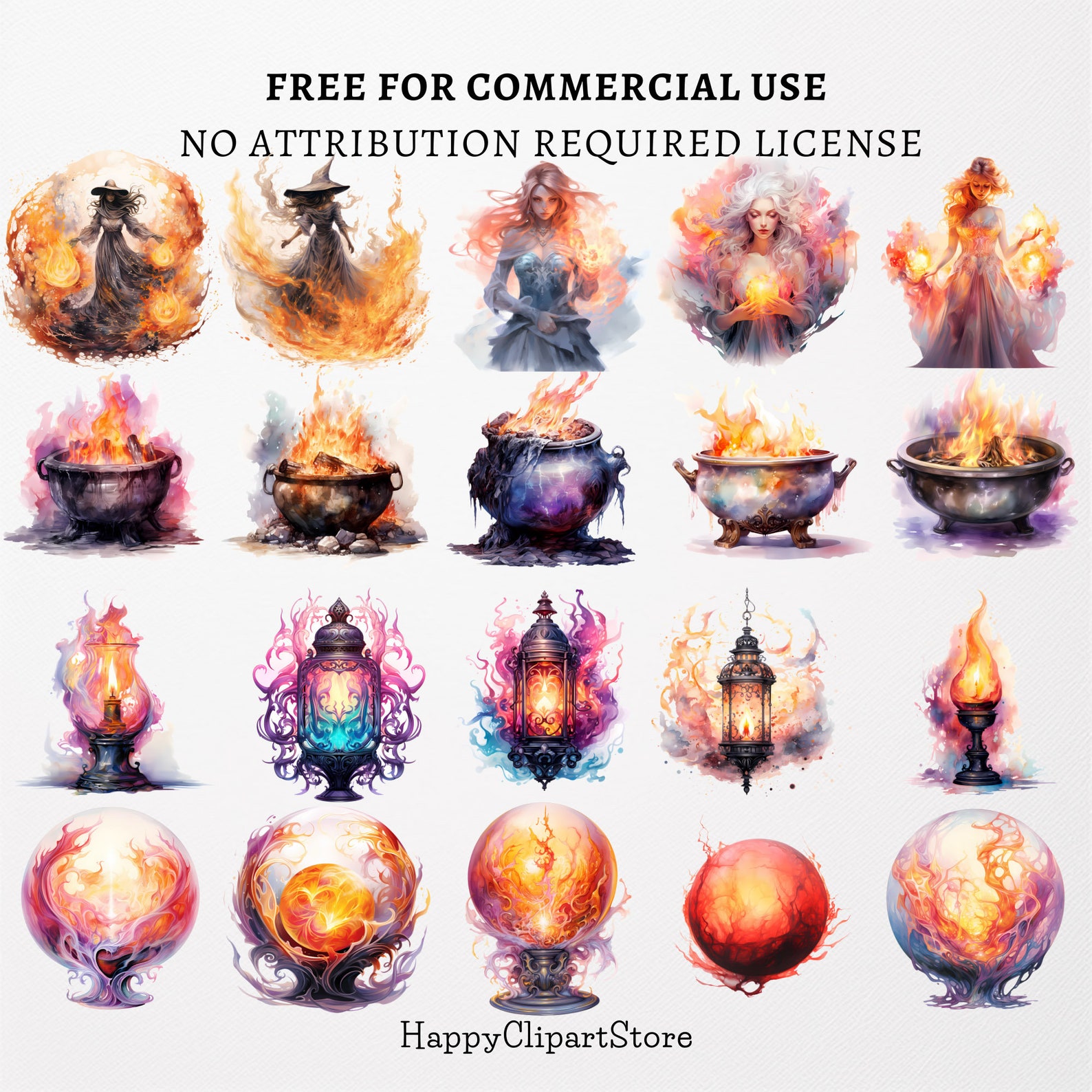 Watercolor Fire Witch Png Clipart Bundle,38 High Quality Png,witch Book ...