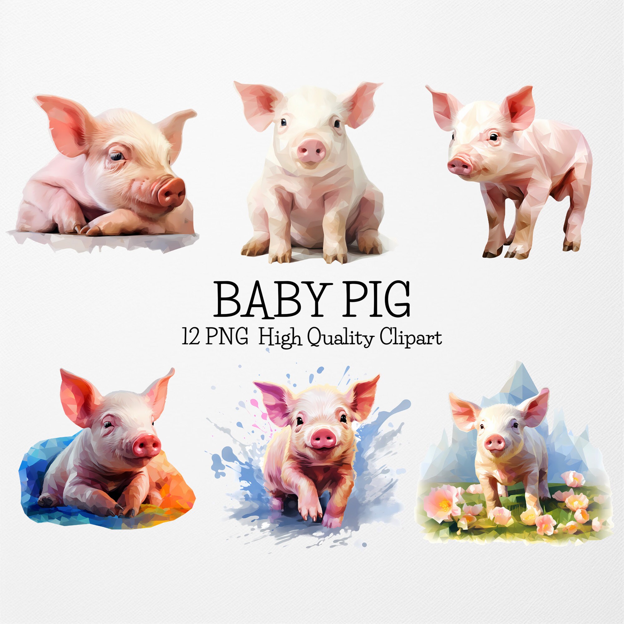 Baby Pig Clipart Bundle,12 High Quality Png,baby Farm Animals,cute ...