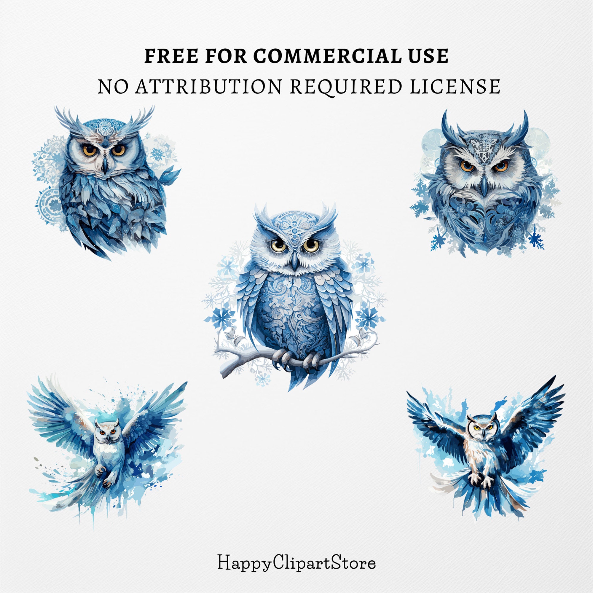 Watercolor Blue Owl Clipart,10 High Quality Pngs,pastel Animal Clipart ...