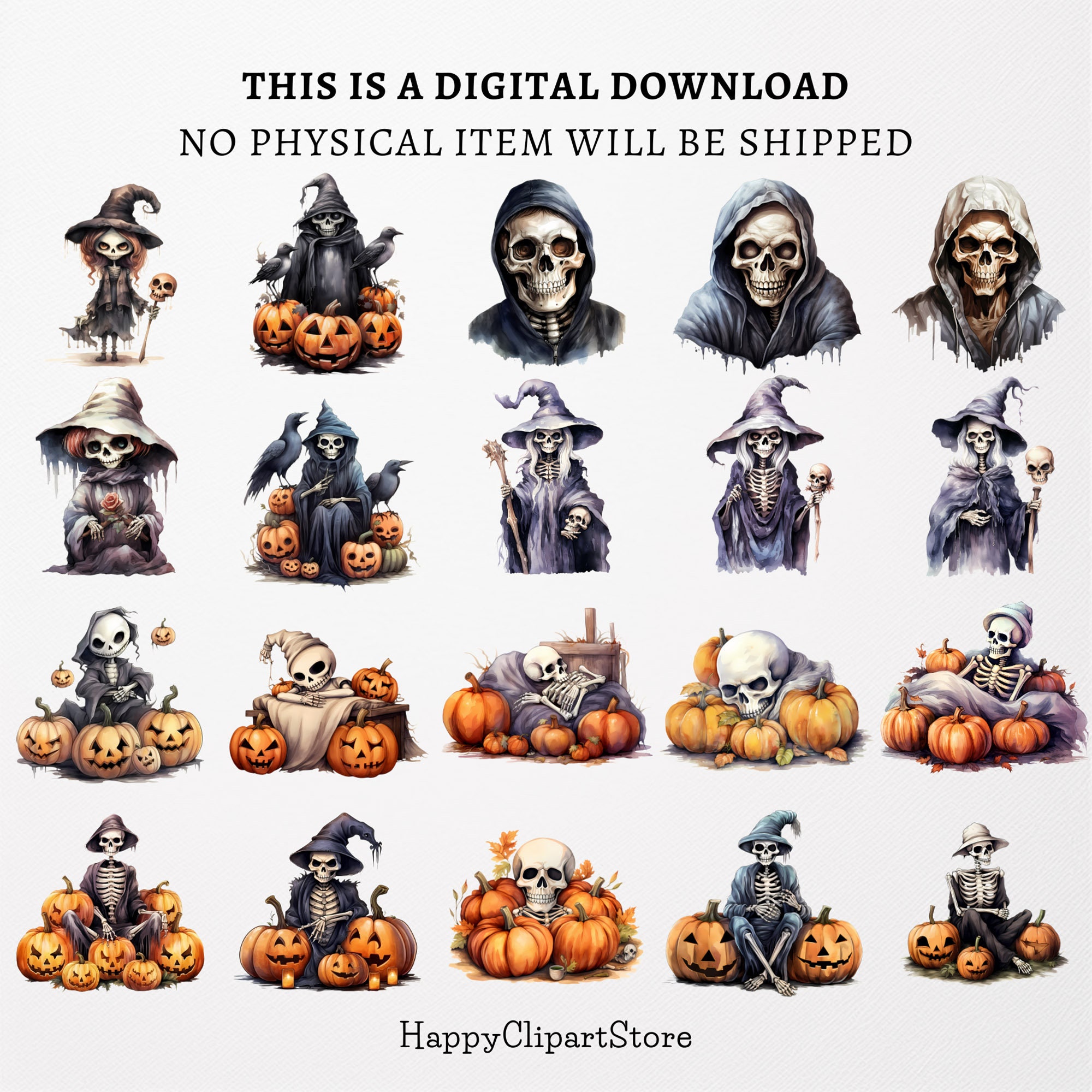 Halloween Skeleton PNG Clipart Bundle,46 PNG High Quality PNG, Spooky ...