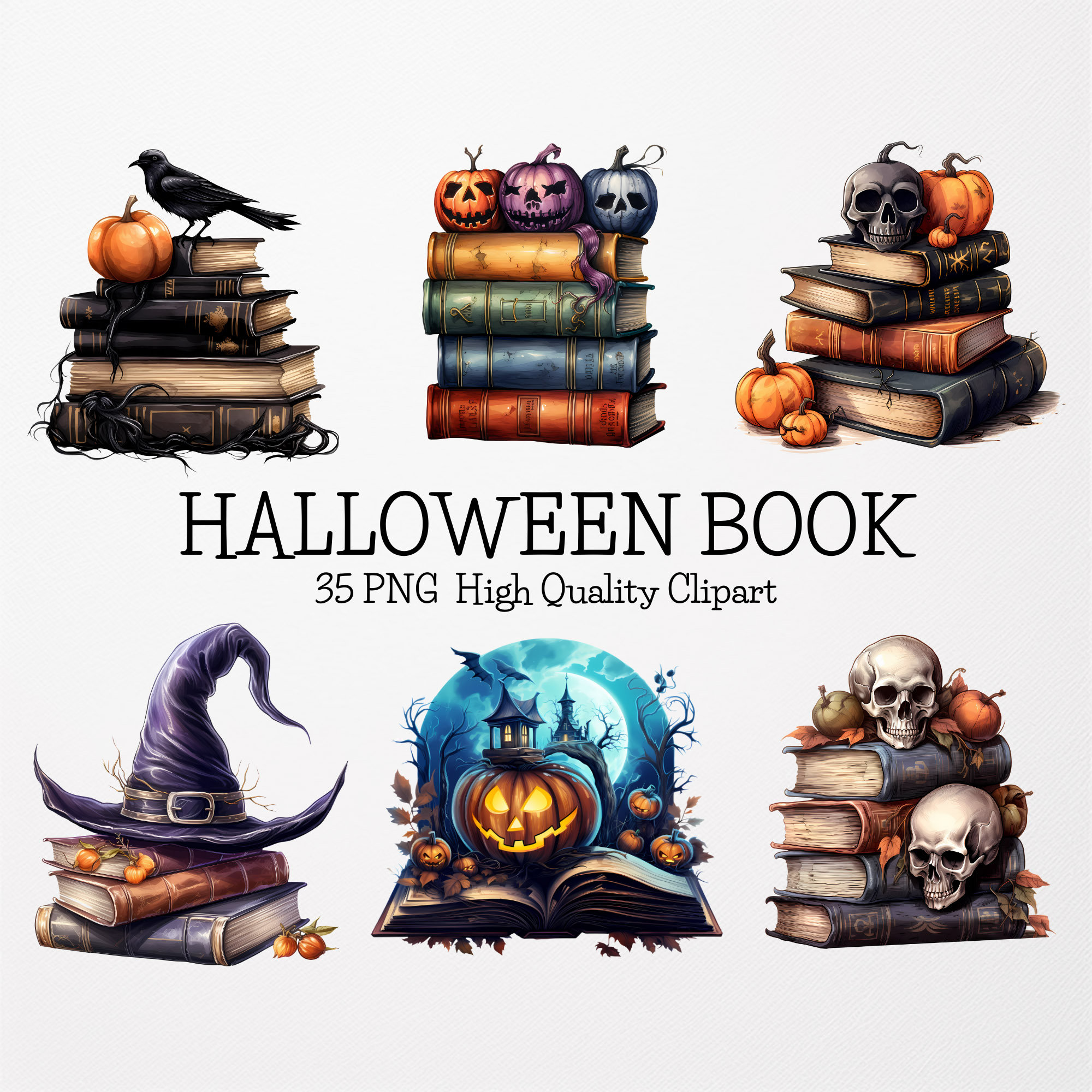 Halloween Book Clipart PNG Bundle, Open Book Clipart,halloween Witch ...