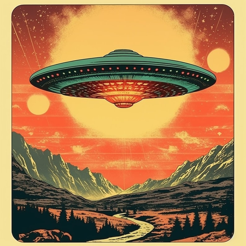 Retro UFO Poster - Etsy