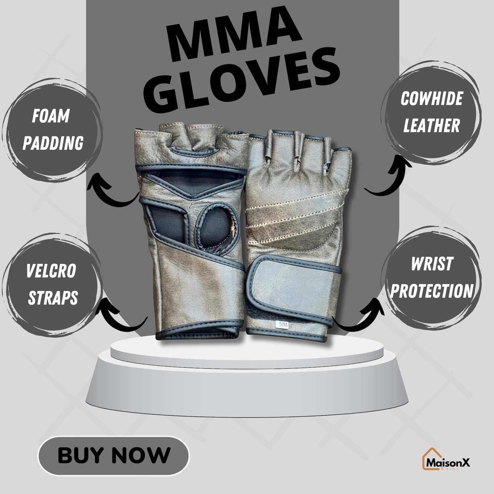 Vintage Leather Grappling Gloves, UFC Like Gloves, Premium Combat ...