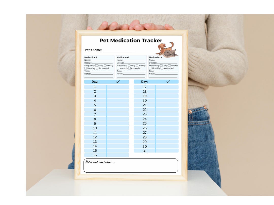 Pet Medication Tracker Printable | Monthly Pet Meds Checklist for Daily ...