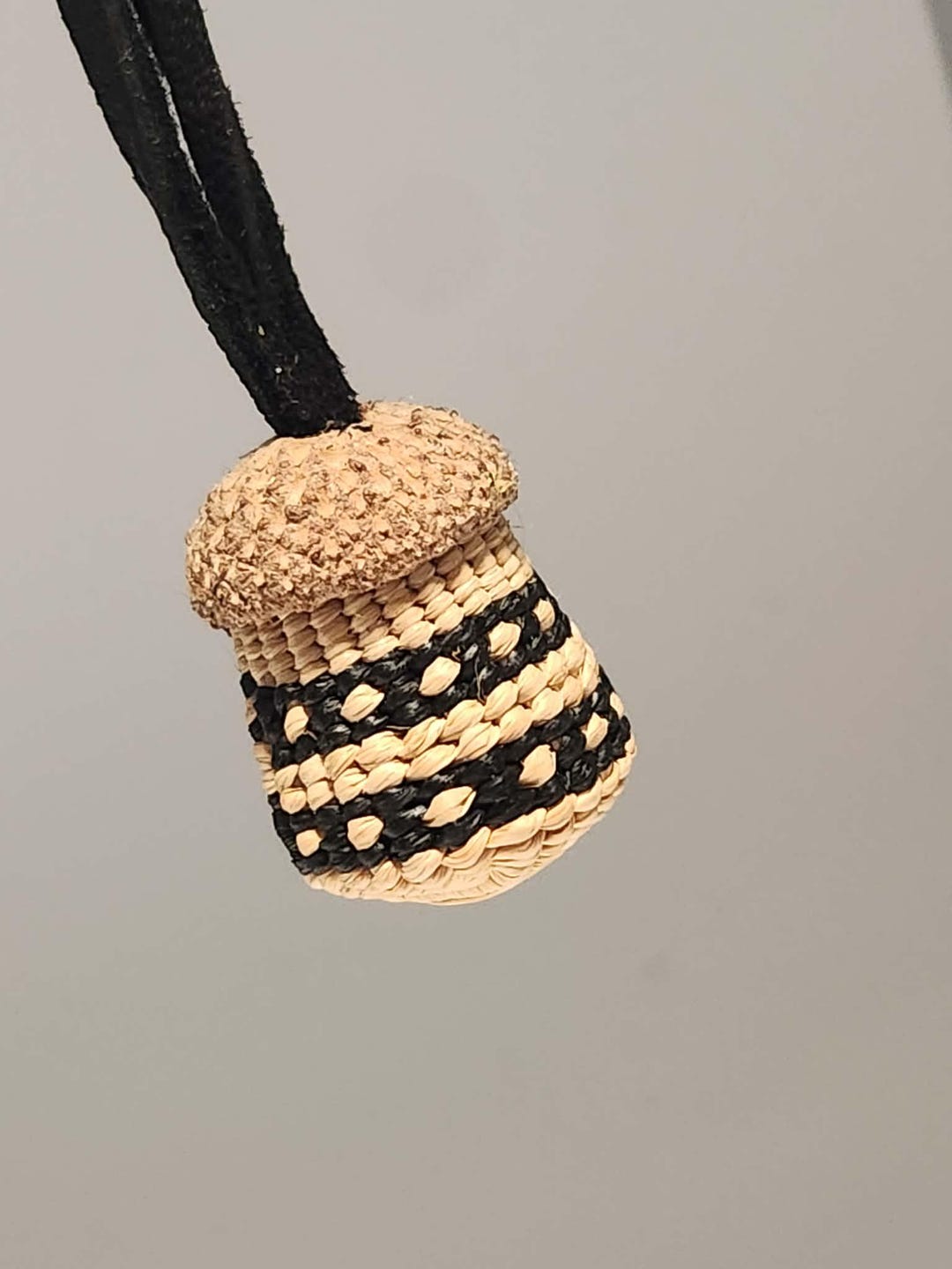Native American, Handwoven Basket Necklace, Adjustable Deerskin Leather ...