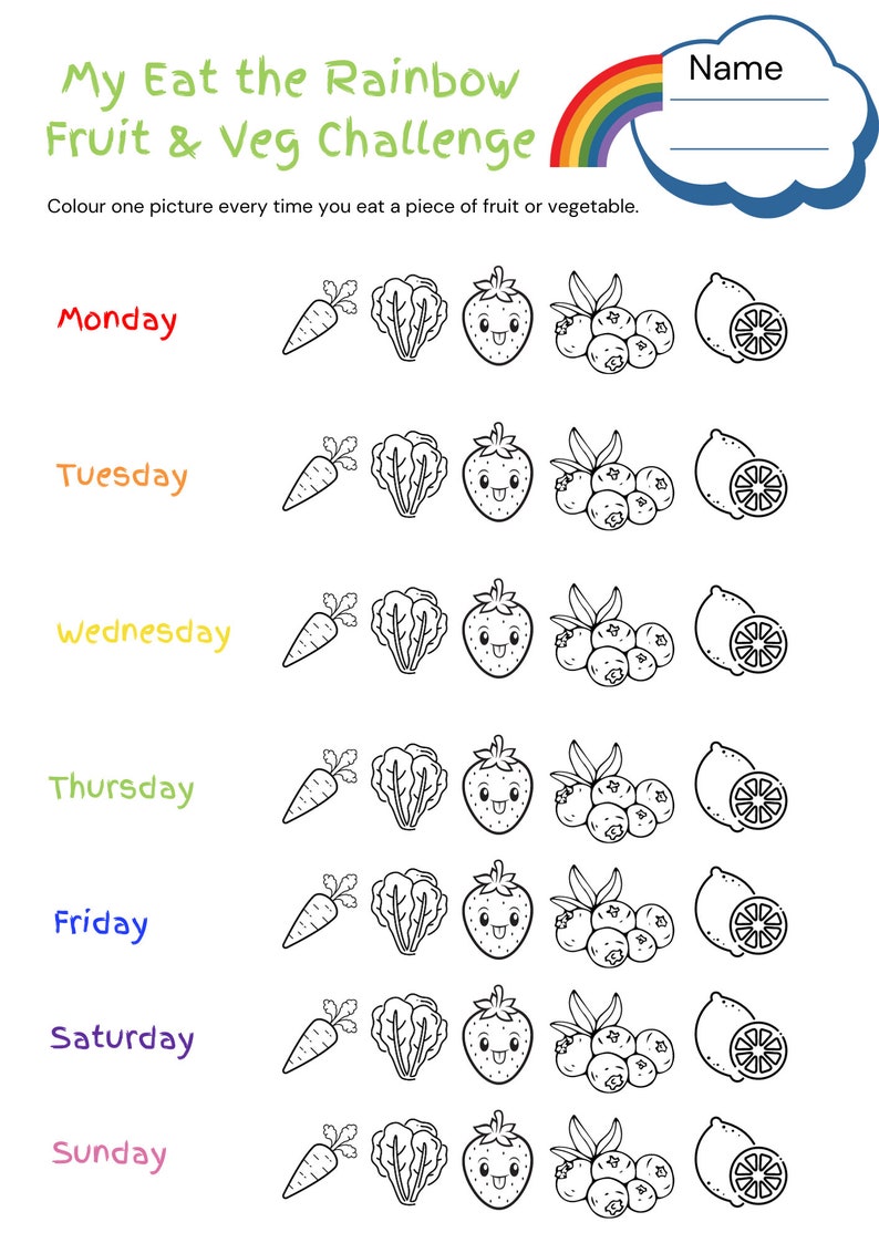 Kids Fruit & Veg Tracker. Healthy Eating Challenge. Colour in and Eat ...